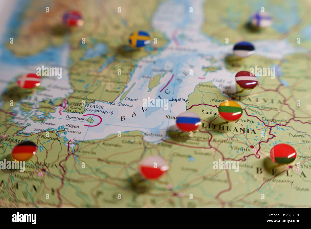 Map of the Baltic Sea region with country flags marking various ...