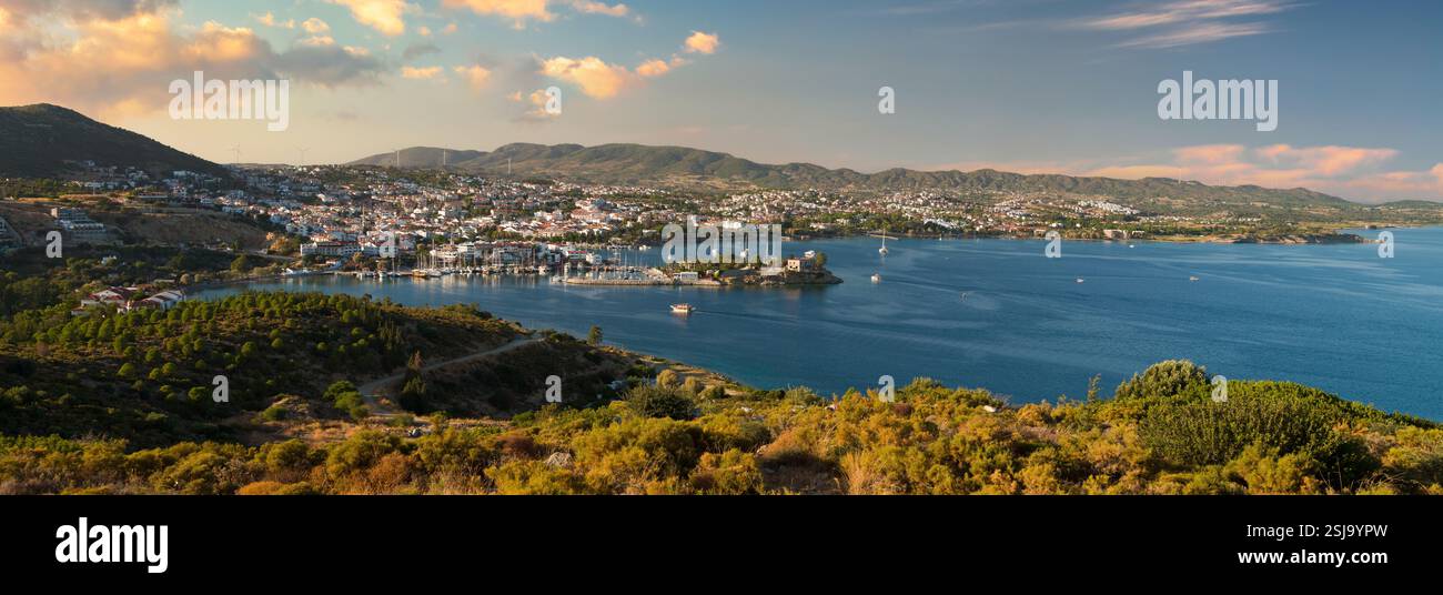 Panoramic view of Datca holiday town towards the sunset. Turkey's Mediterranean coast. Mugla ...