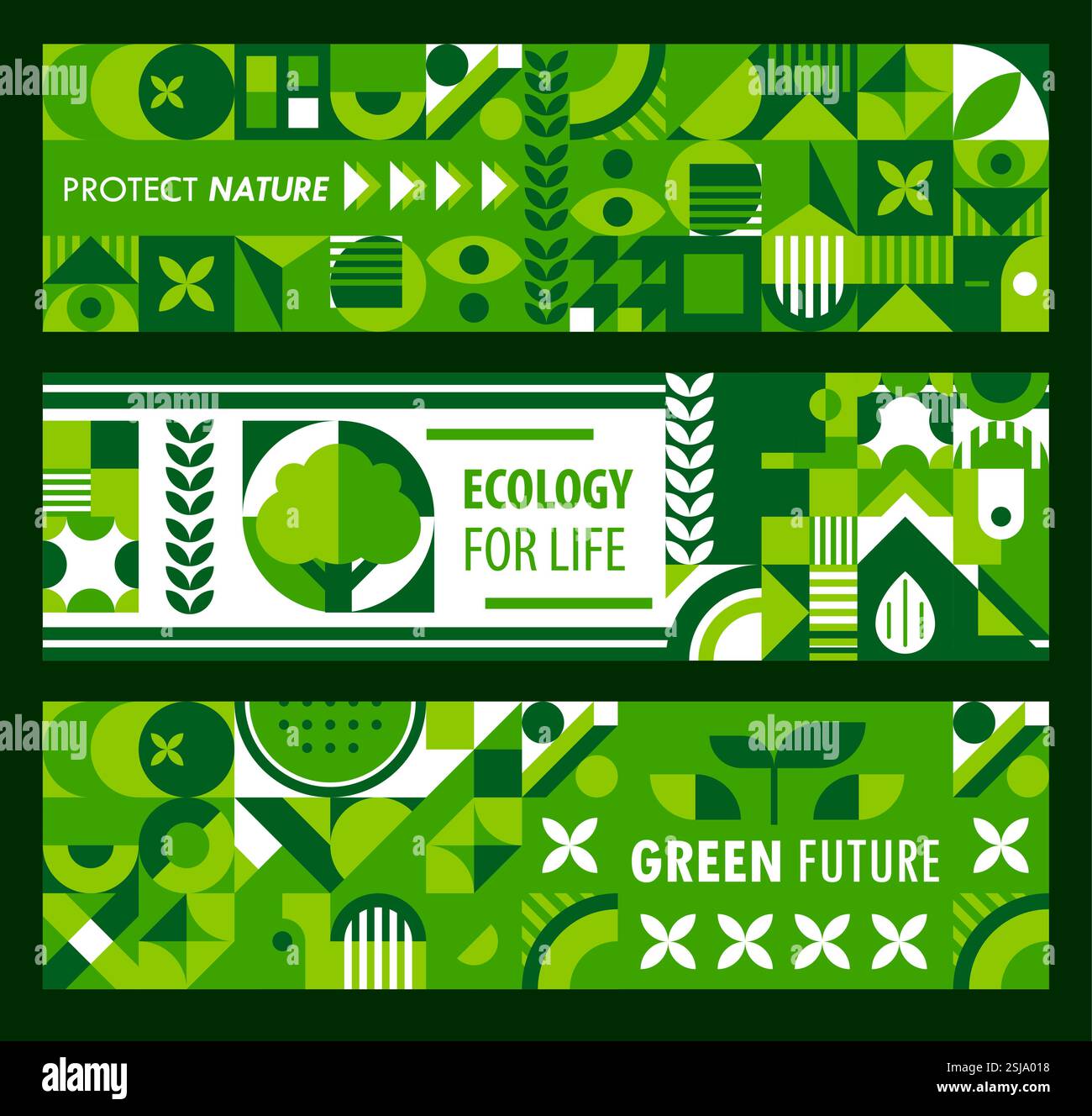 Environment banners with green nature ecology geometric shapes. Ecological conservation ...