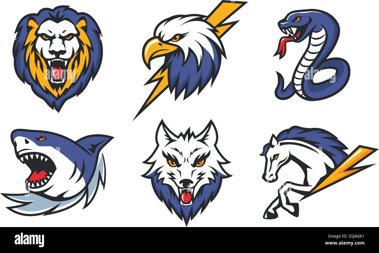 Animal decal. Sport team mascot beasts, bold lion, bald eagle ...