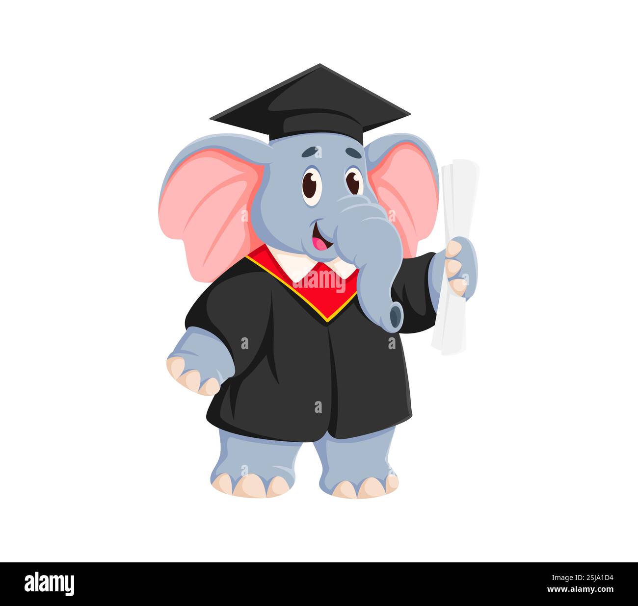 Cartoon funny elephant character, dressed in a graduation cap and gown ...