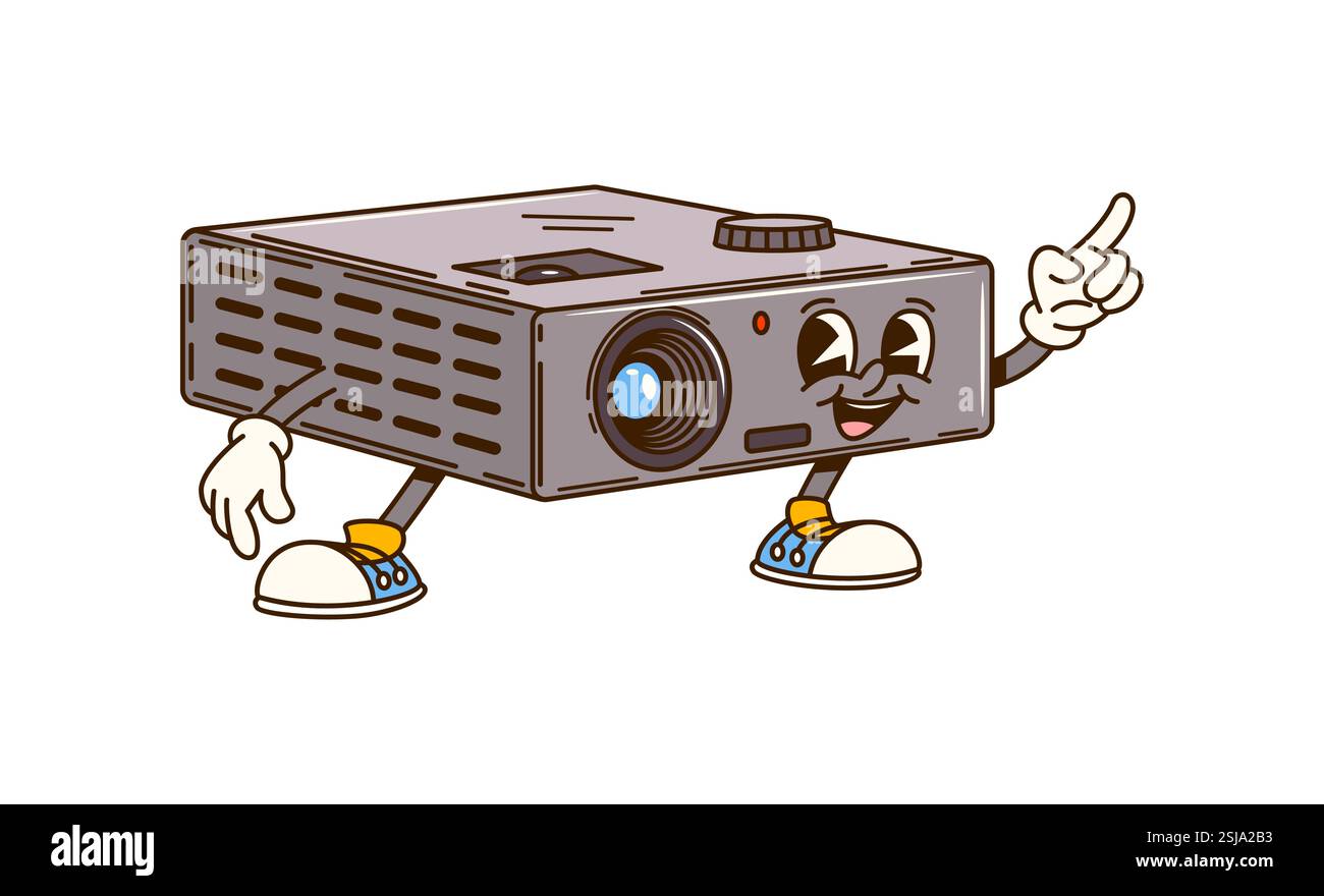 Cinema movie cartoon groovy projector character. Cinema entertainment ...
