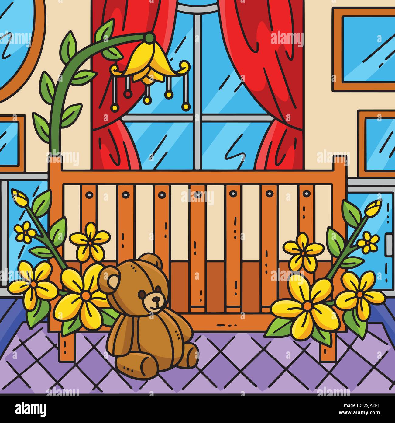 Baby Shower Baby Crib Colored Cartoon Stock Vector Image & Art - Alamy