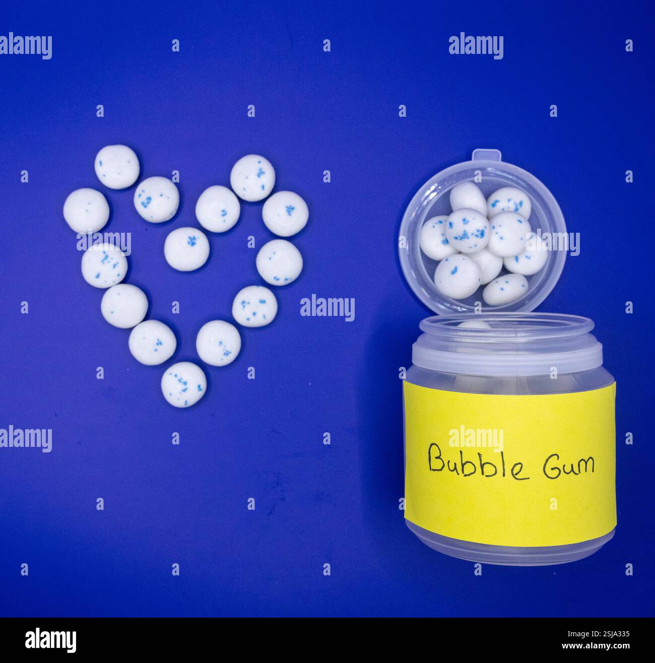A concept of a jar of chewing gum on a blue background for National ...