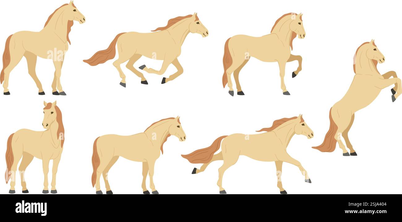 Cartoon horse. Prancing stallion, steed run gallop and graceful equine ...