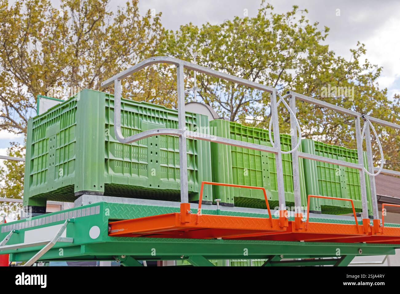 Fruit Picking Plastic Crates at Orchard Lifting Platform Farm Equipment ...