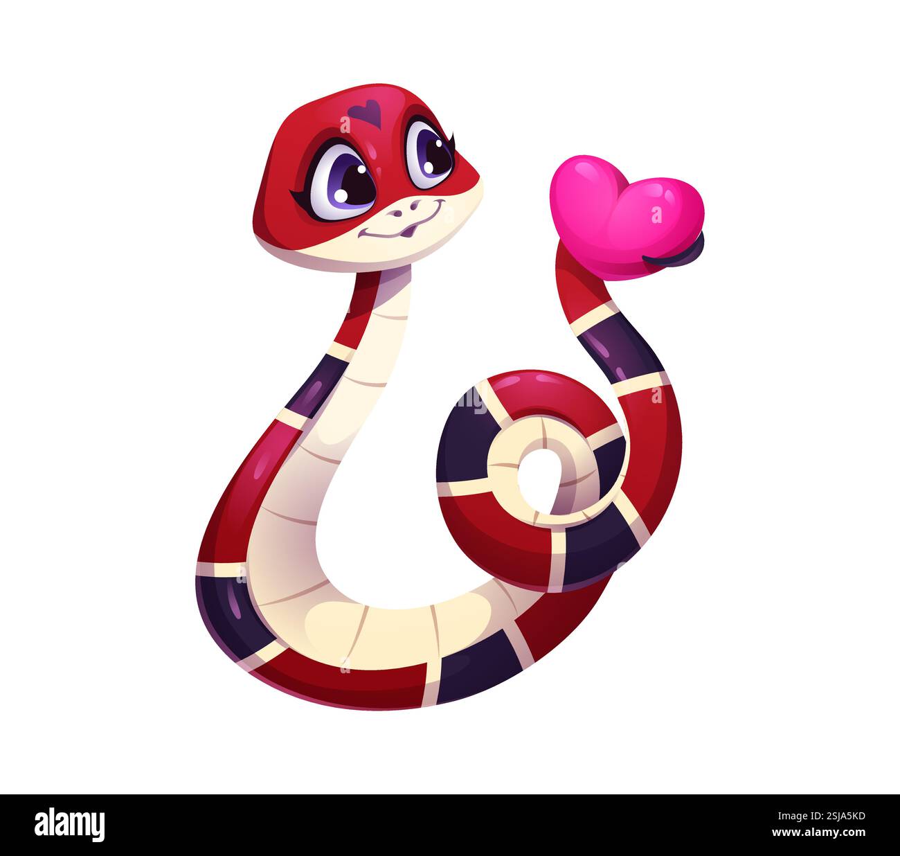 Valentines day snake with love heart. Cartoon vector cute snake ...