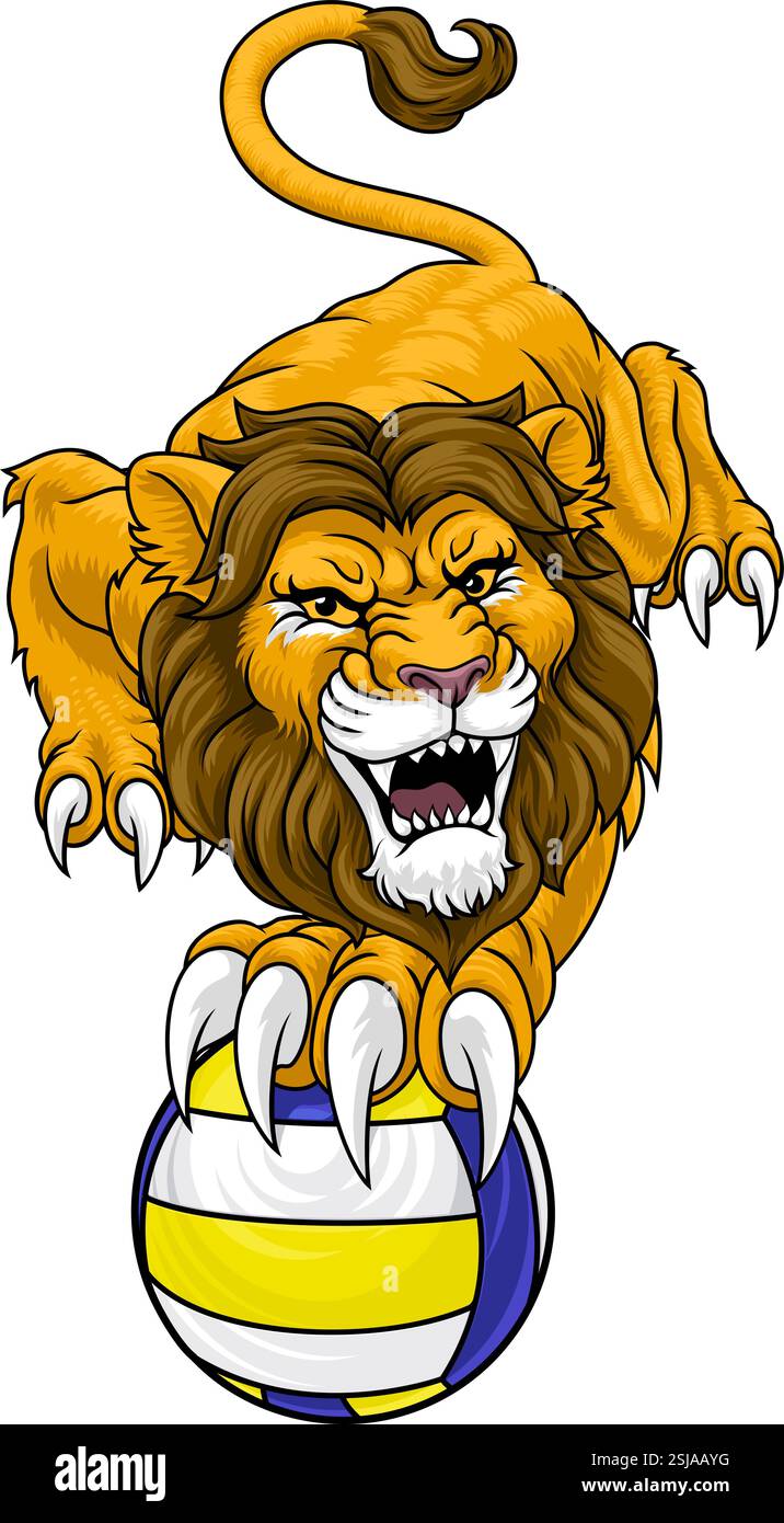 Lion Animal Volleyball Sports Team Mascot Design Stock Vector Image ...