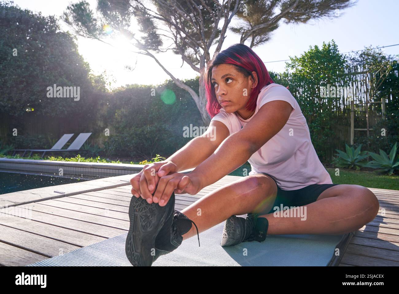 Woman with spastic diplegia cerebral palsys stretching Stock Photo - Alamy
