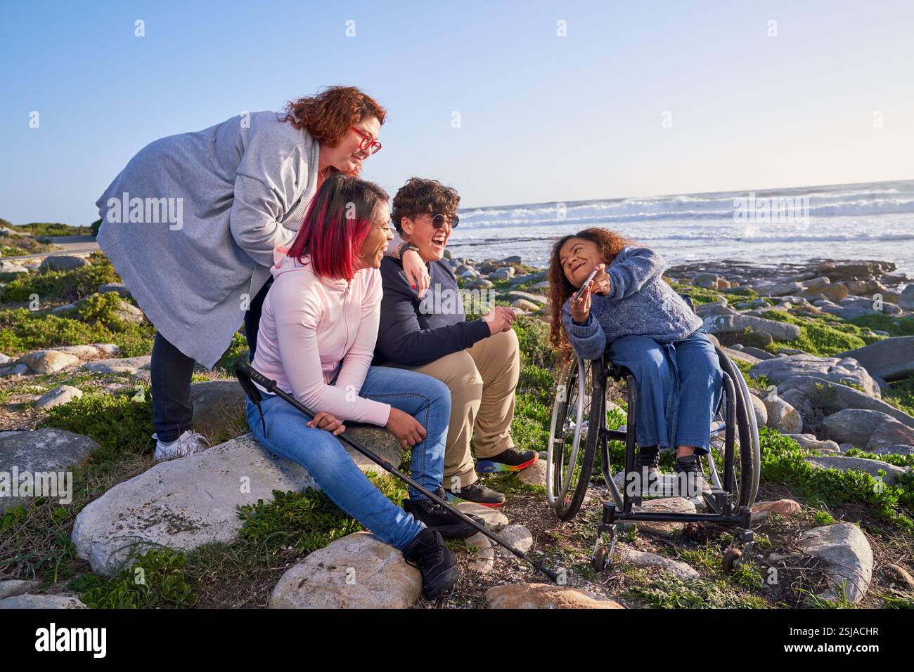 Disabled friends relaxing outdoors Stock Photo - Alamy