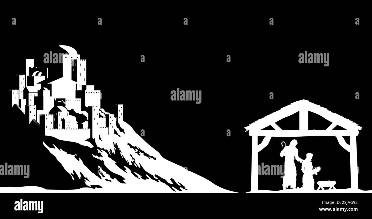 Christmas Nativity Scene Manger and Bethlehem Stock Vector Image & Art ...