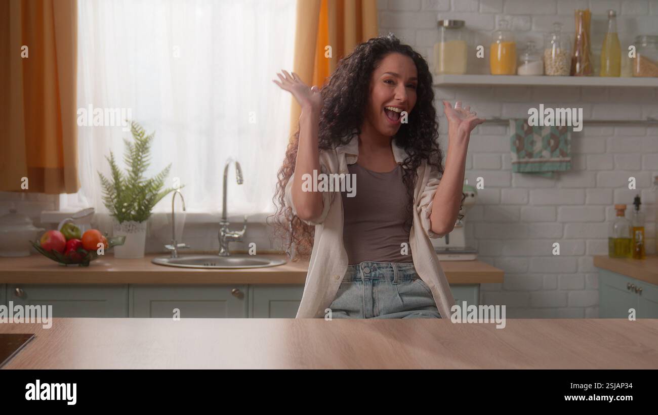 Hispanic Caucasian woman girl female having fun active moving dancing ...