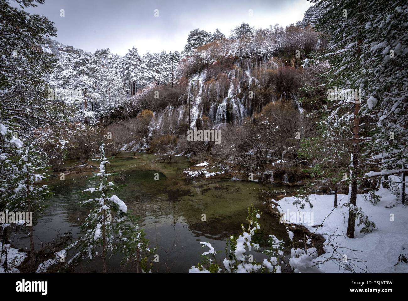 Cuervo river of Cuenca (Spain) in winter, with snow and showing the ...