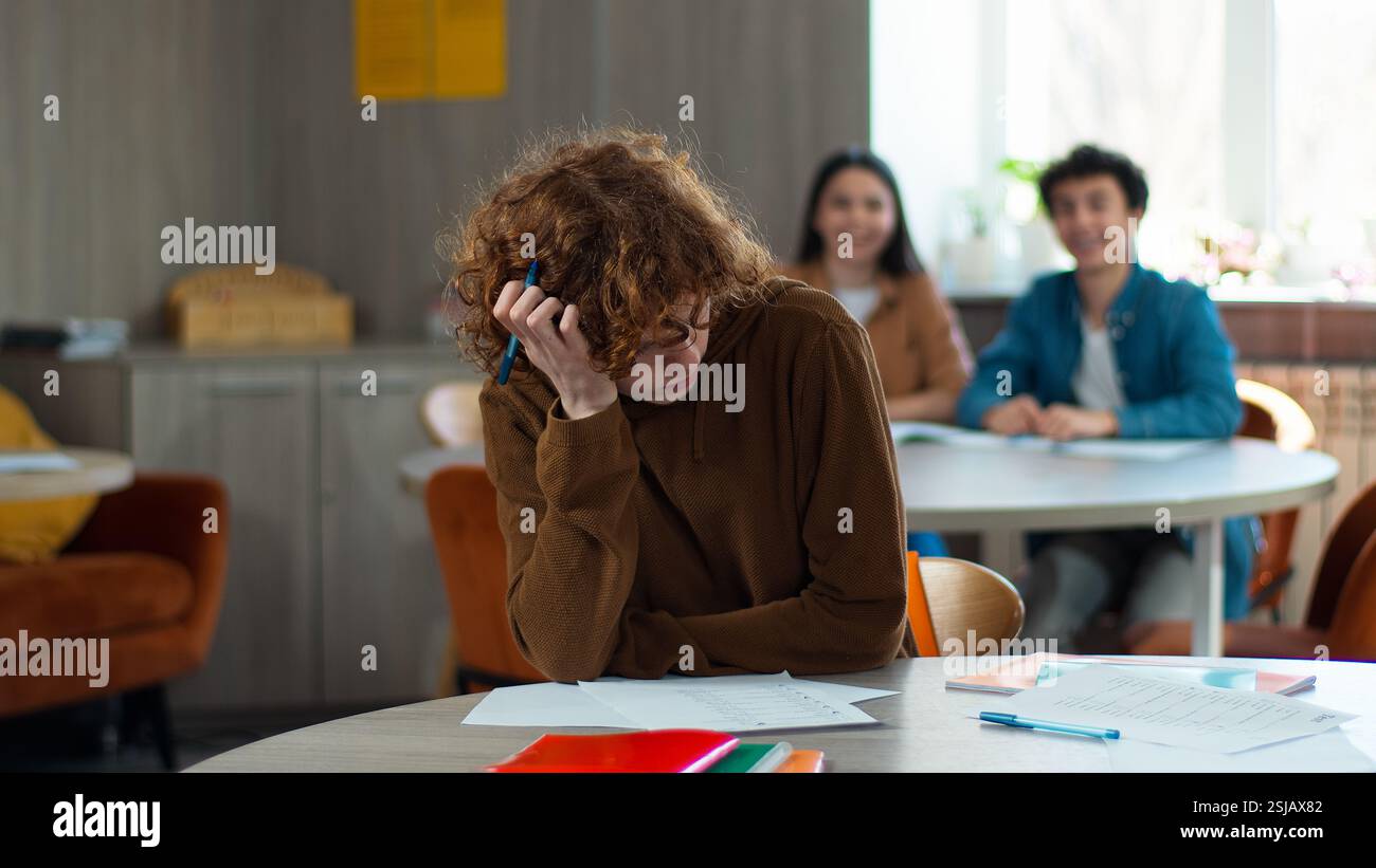 School academy college class lesson upset frustrated pupil student male ...