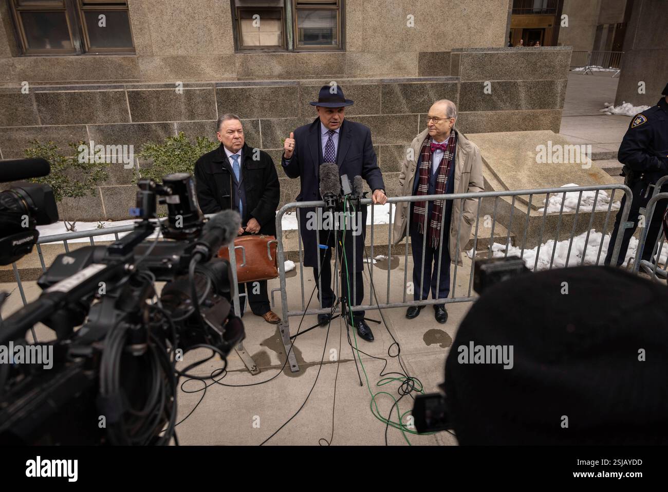 Arthur Aidala, attorney for Steve Bannon, speaks to the members of ...