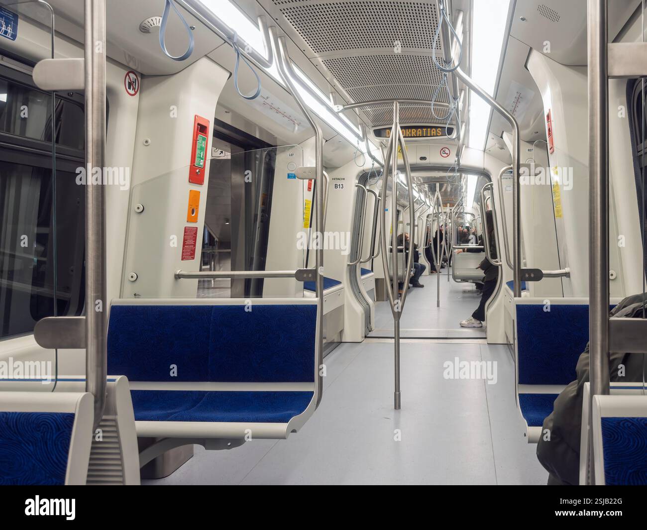 Thessaloniki, Greece subway train moves along its route with few ...