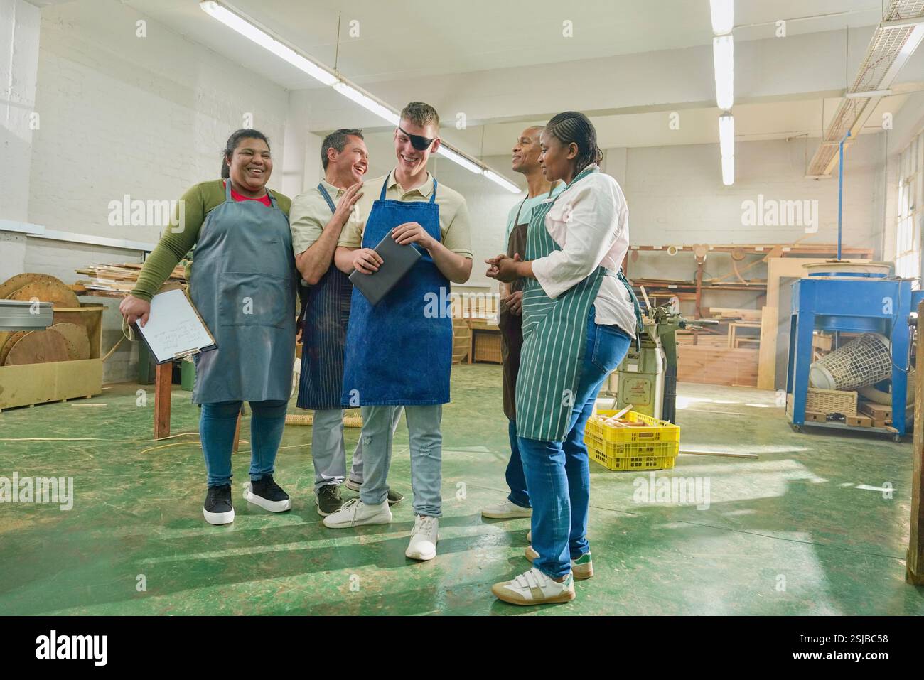 Visually impaired people in wood shop Stock Photo - Alamy