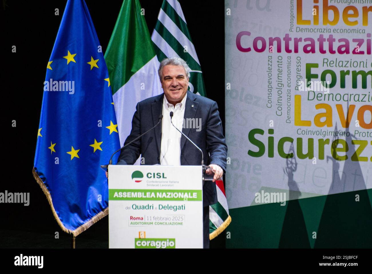 Rome, Italy. 11th Feb, 2025. CISL General Secretary Luigi Sbarra ...