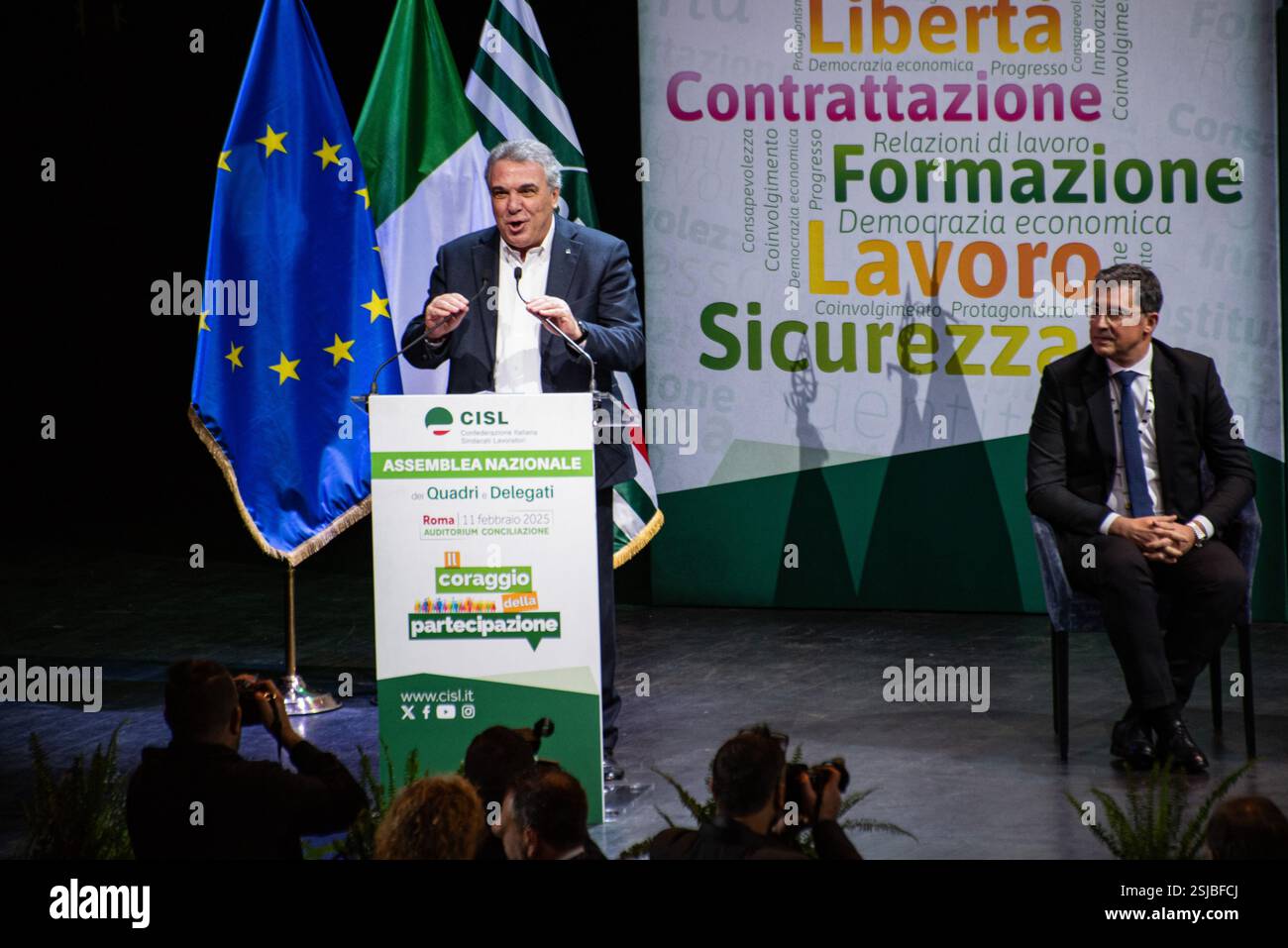 Rome, Italy. 11th Feb, 2025. CISL General Secretary Luigi Sbarra ...