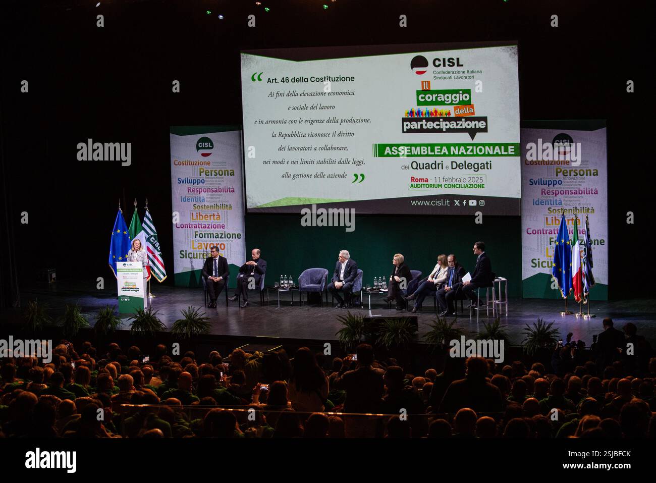Rome, Italy. 11th Feb, 2025. General view of the CISL National Assembly ...