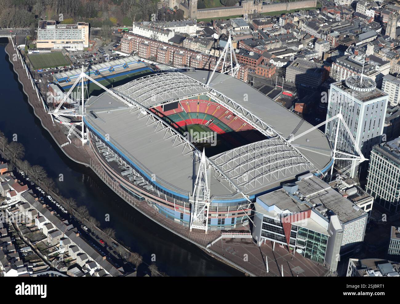 Aerial photograph of The Principality Stadium in Cardiff by the River ...