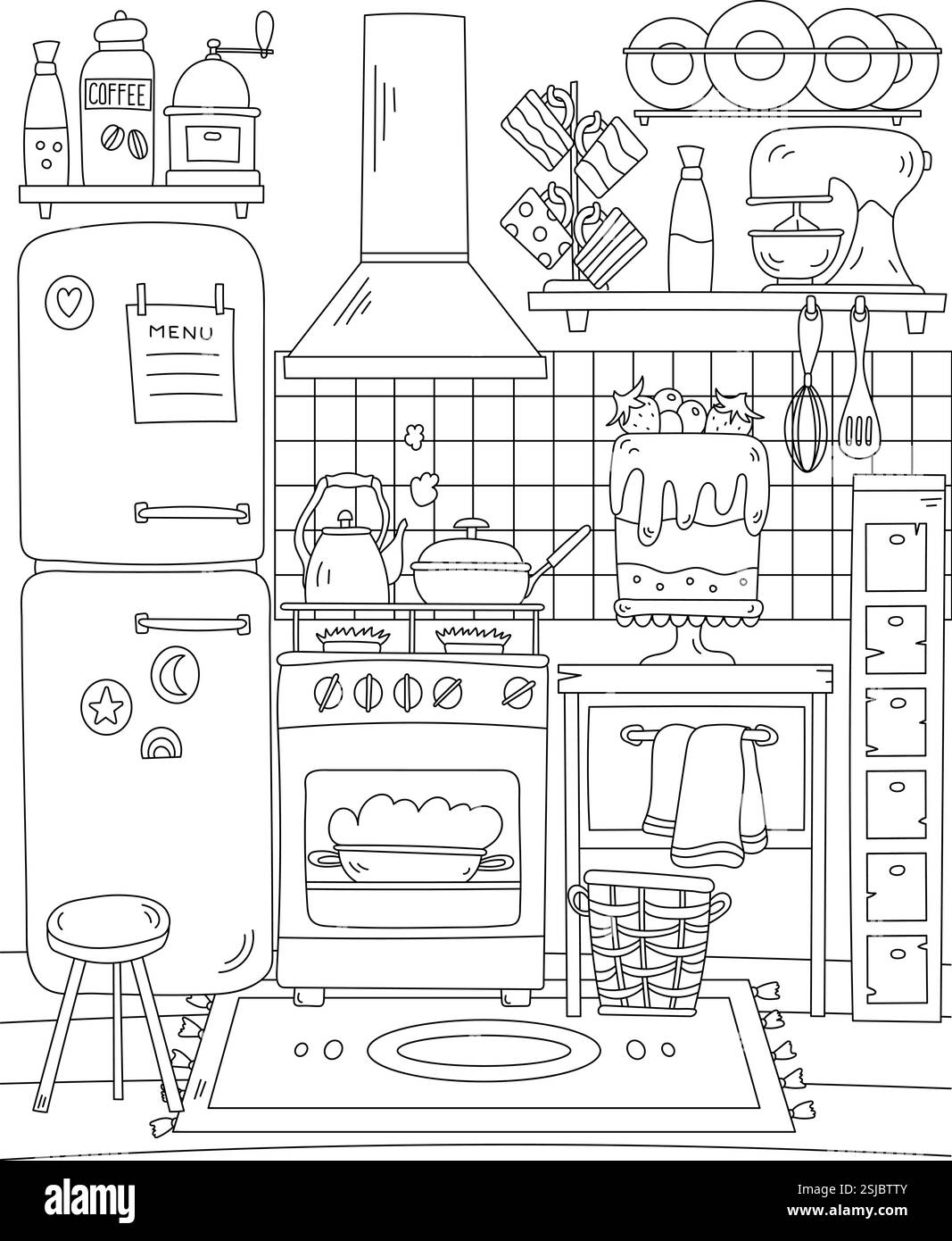 Coloring Page - Kitchen Is A Lovely Coloring Page Stock Vector Image ...