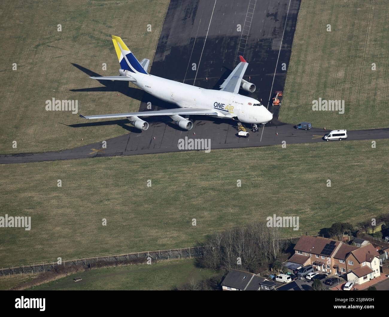 Aerial photograph of one of the ONE AIR Boeing 747 cargo aircraft seen ...