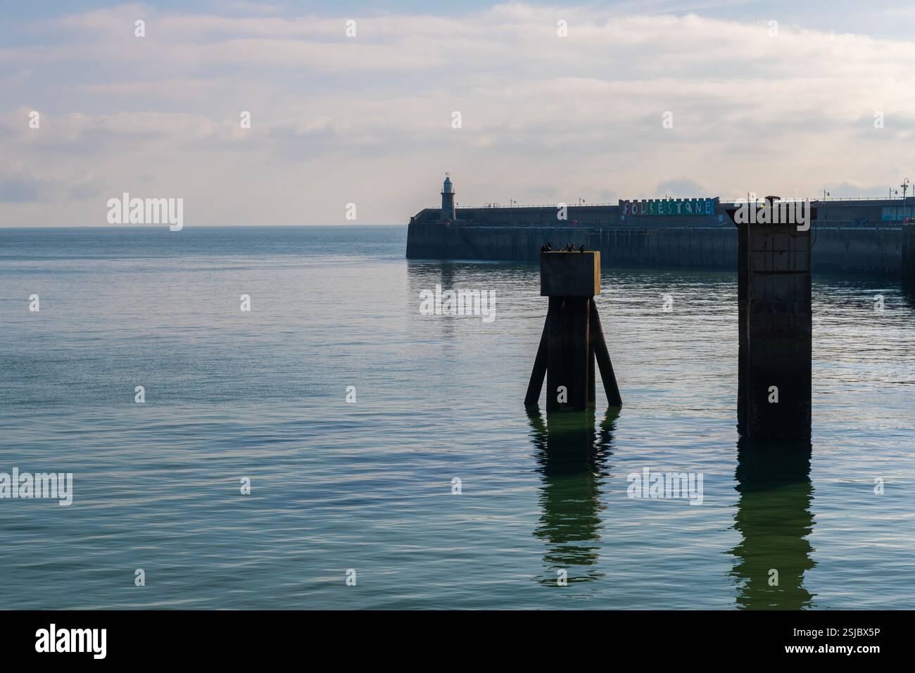 Harbour Arm on a bright winters day in Folkestone, Kent, England Stock ...