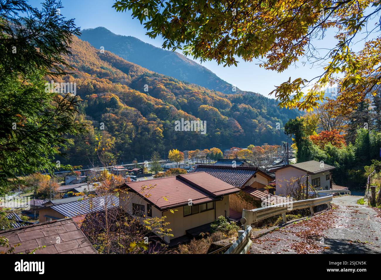 View of Narai Old Post Town with Autumn Colours, Japan Stock Photo - Alamy