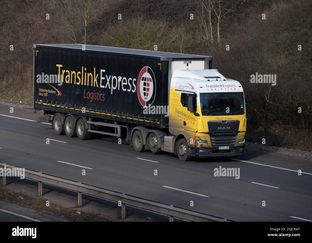 Translink Express Logistics MAN lorry on the M40 motorway, Warwickshire ...
