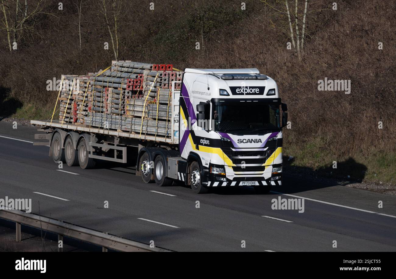 Explore Scania lorry on the M40 motorway, Warwickshire, UK Stock Photo ...