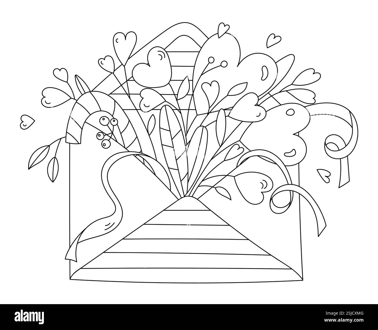 Valentine'S Day Coloring Page Features An Envelope With Hearts Stock ...