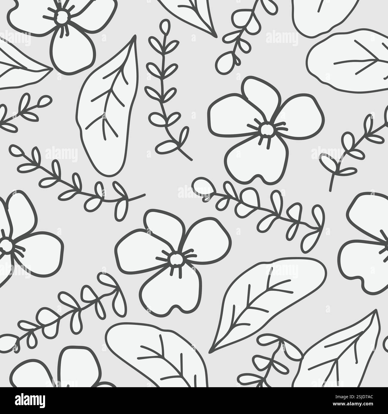 Hand drawn minimal abstract flowers. Seamless patterns with organic ...