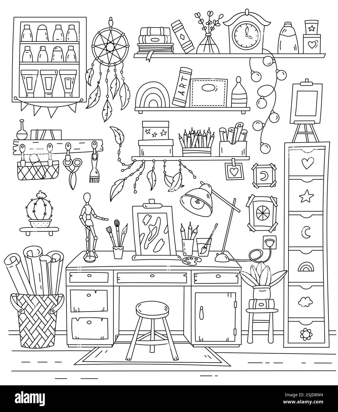 Coloring Page Artist'S Room Showcases Creativity And Imagination Stock ...