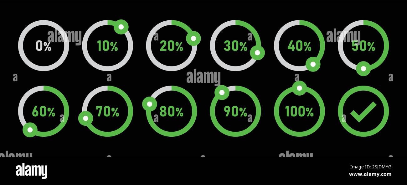 Infographic icon, loading circle and process 0 to 100 percentage vector ...