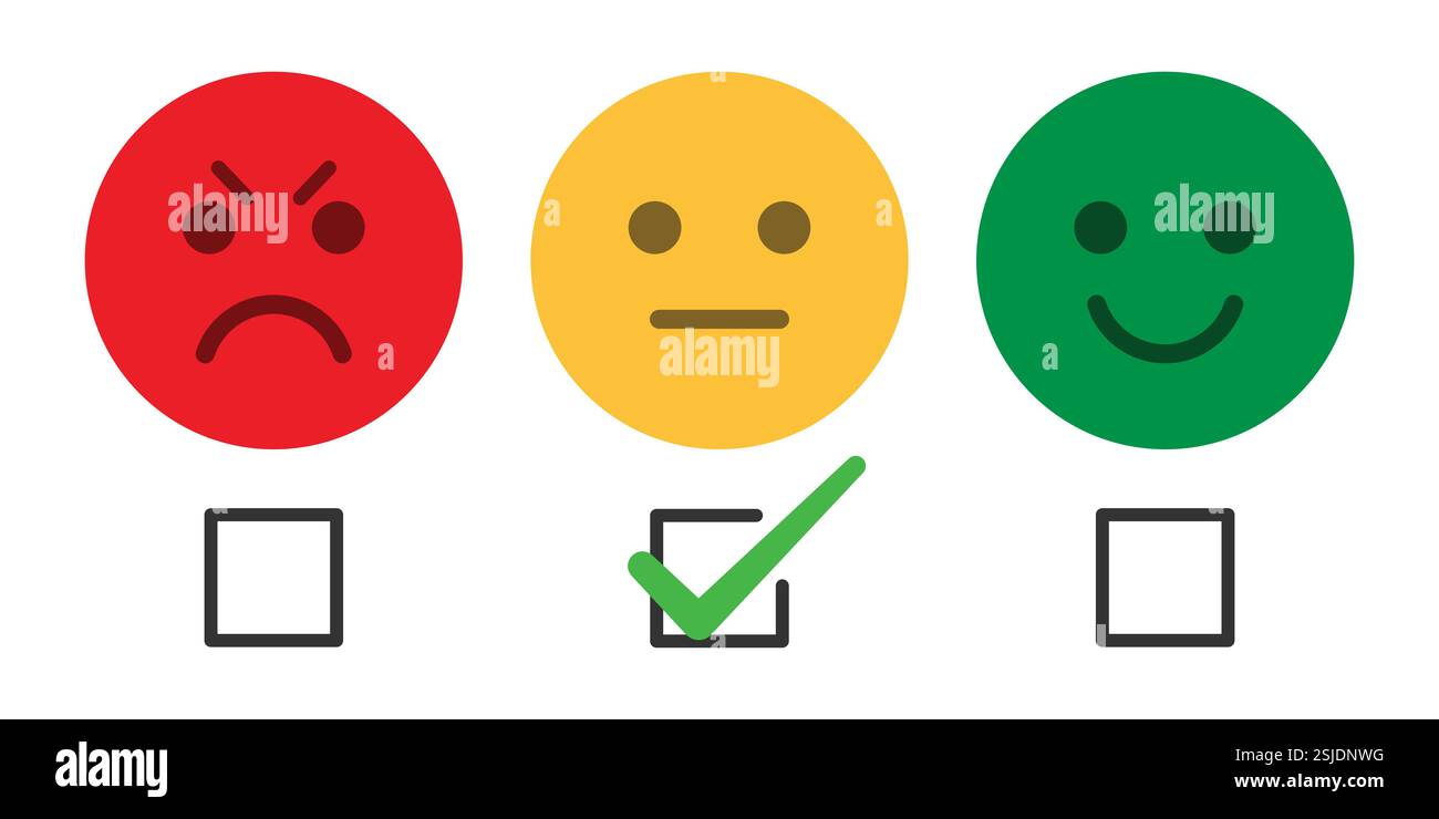 Rating emoji icon set with check box sign for taking customer's ...