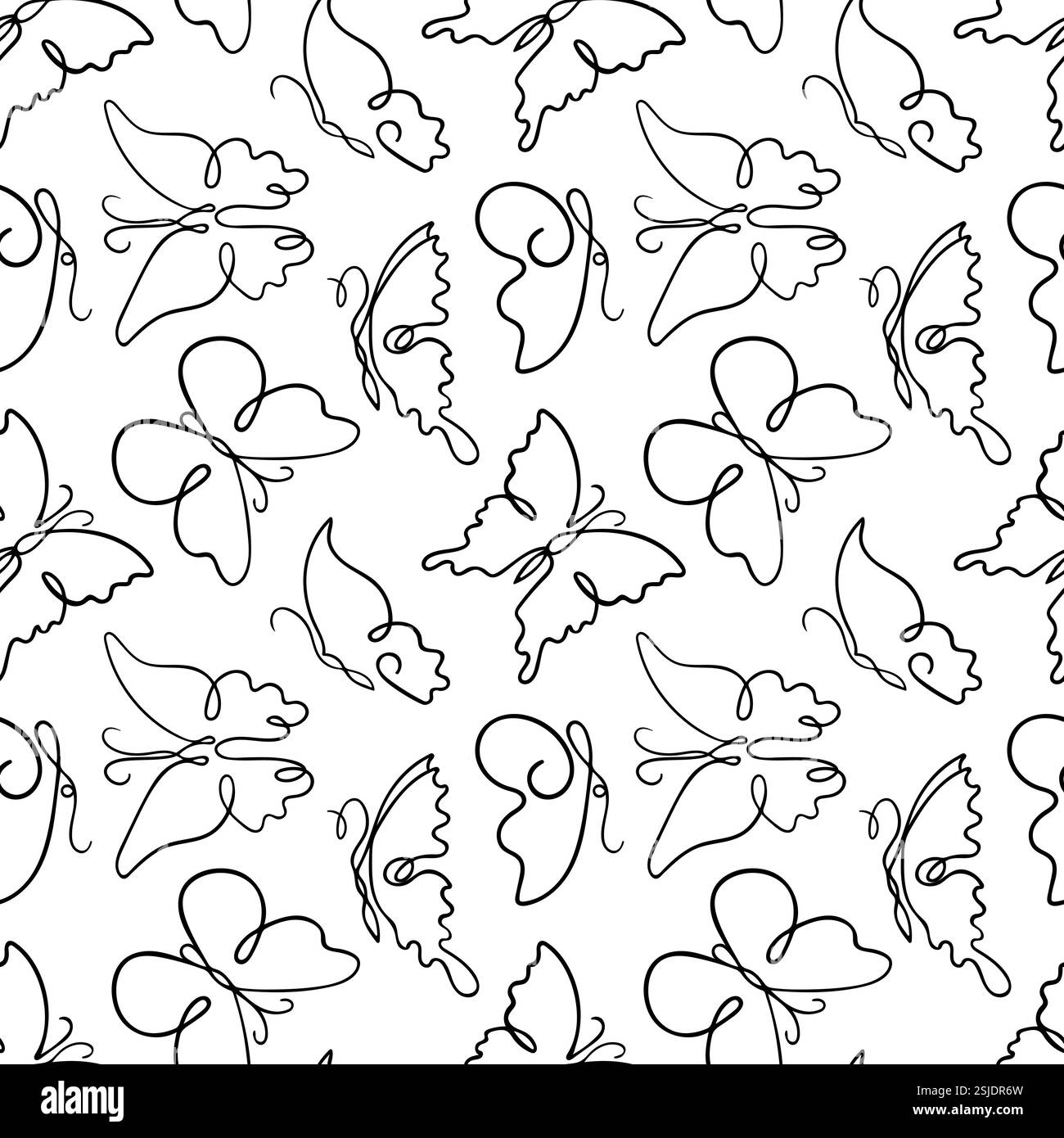 seamless pattern featuring hand-drawn butterfly outlines with elegant ...