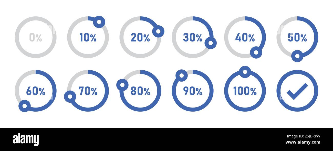 Infographic icon, loading circles 0 to 100 percent loading process in ...