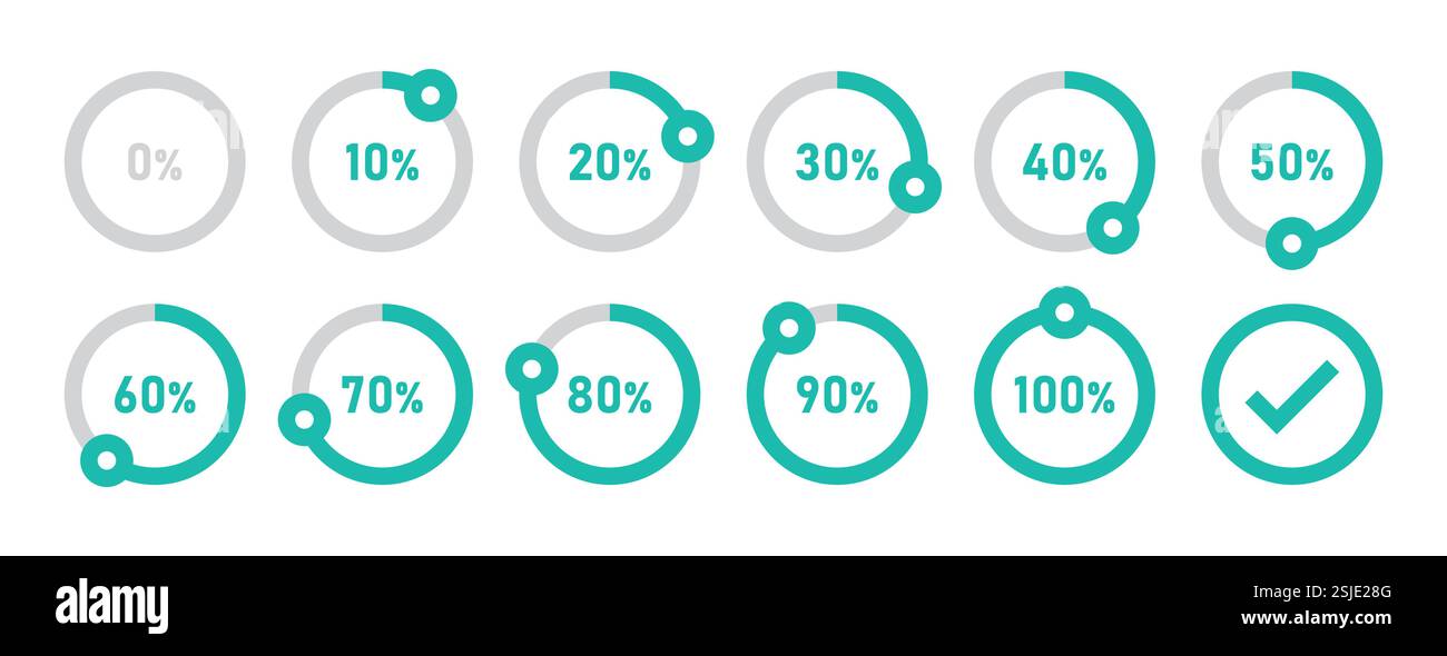 Infographic icon, loading circle and process 0 to 100 percentage vector ...