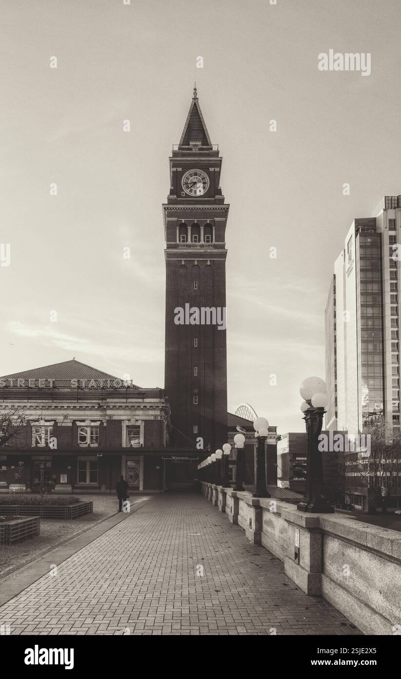 A brick train station at King Street in Seattle, Washington, with a ...
