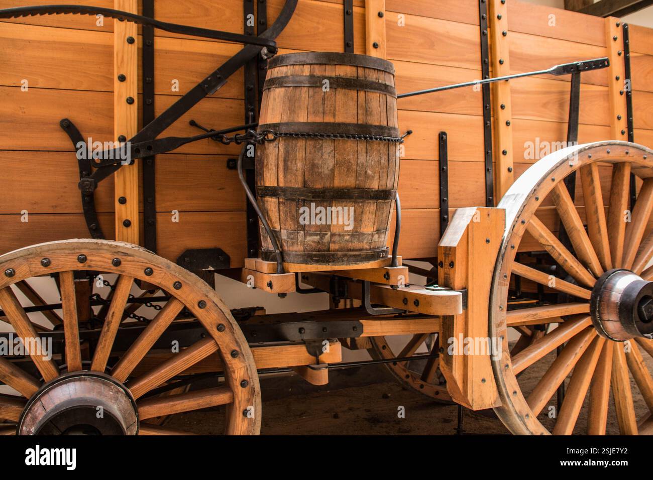 A large wooden cargo wagon from the old west time. The wagon was used ...