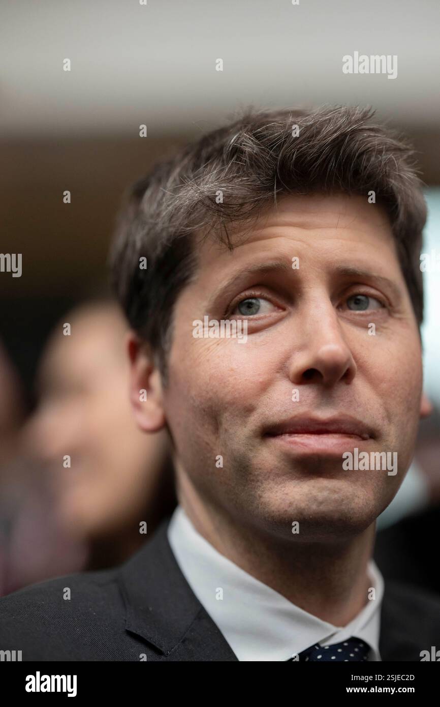 Sam Altman, CEO of OpenAI, center left, at Station F, during an event ...