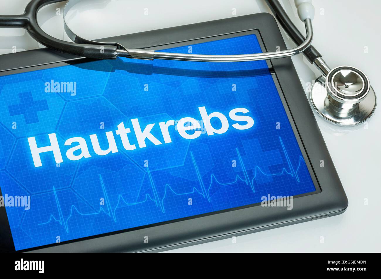 Tablet with the text skin cancer on the display hi-res stock ...