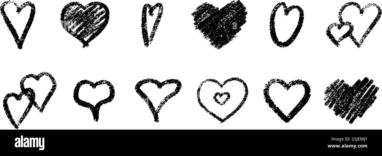 Crayon vector heart symbols with chalk texture set Stock Vector Image & Art - Alamy