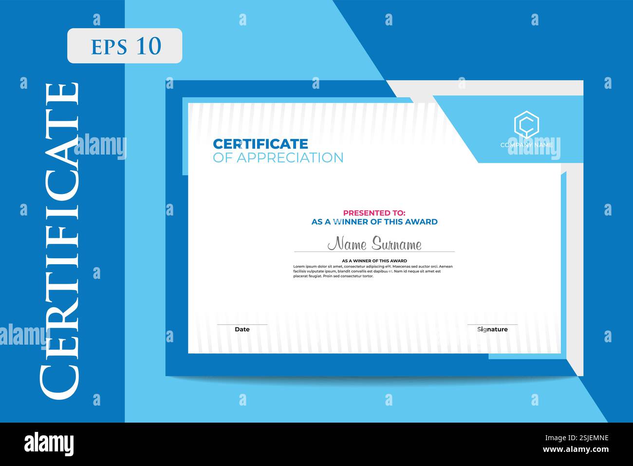 Certificate of Appreciation Template with Blue Geometric Design Stock ...
