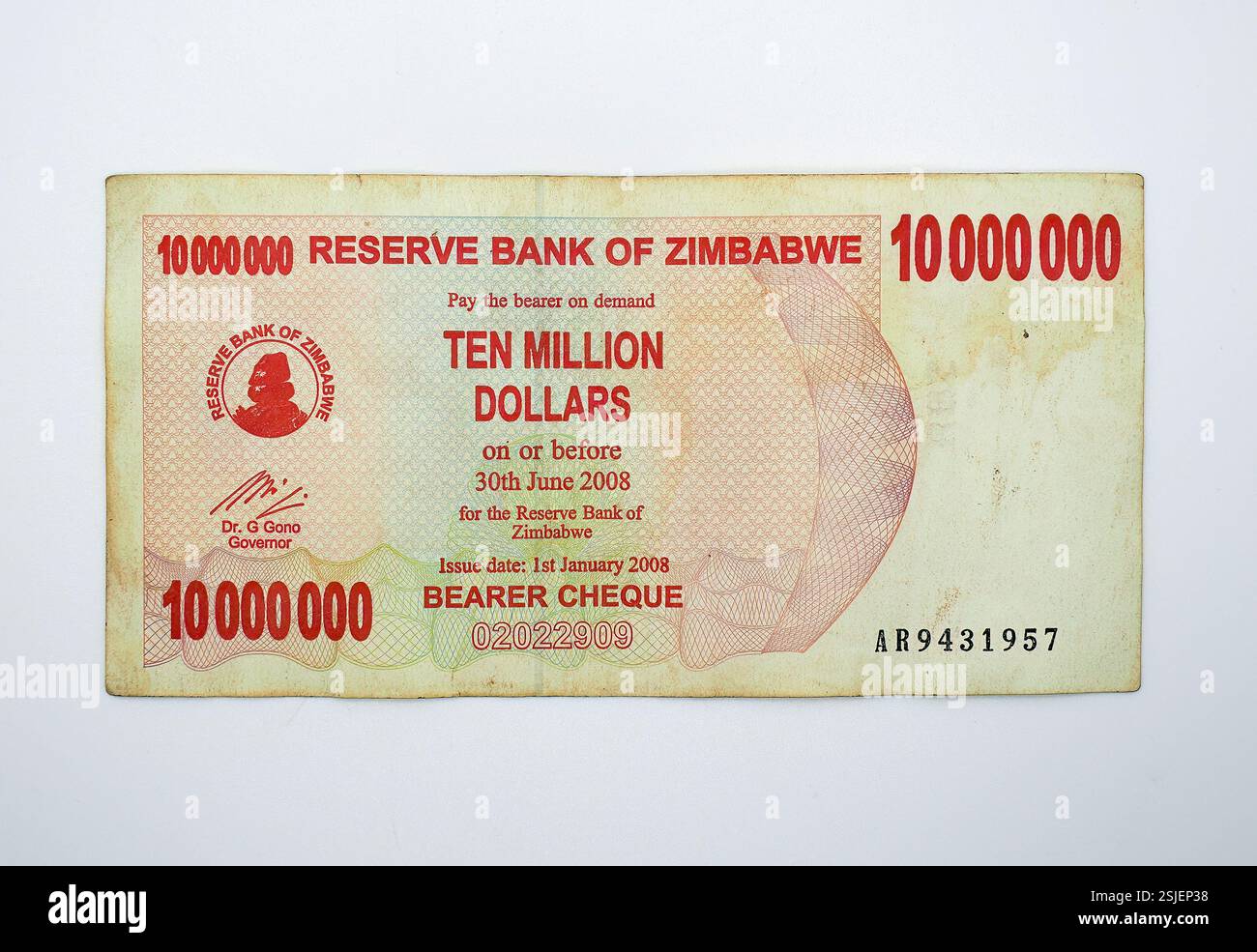 10 000 000 (ten million) Zimbabwean dollar banknote, Z$, Zimbabwe ...
