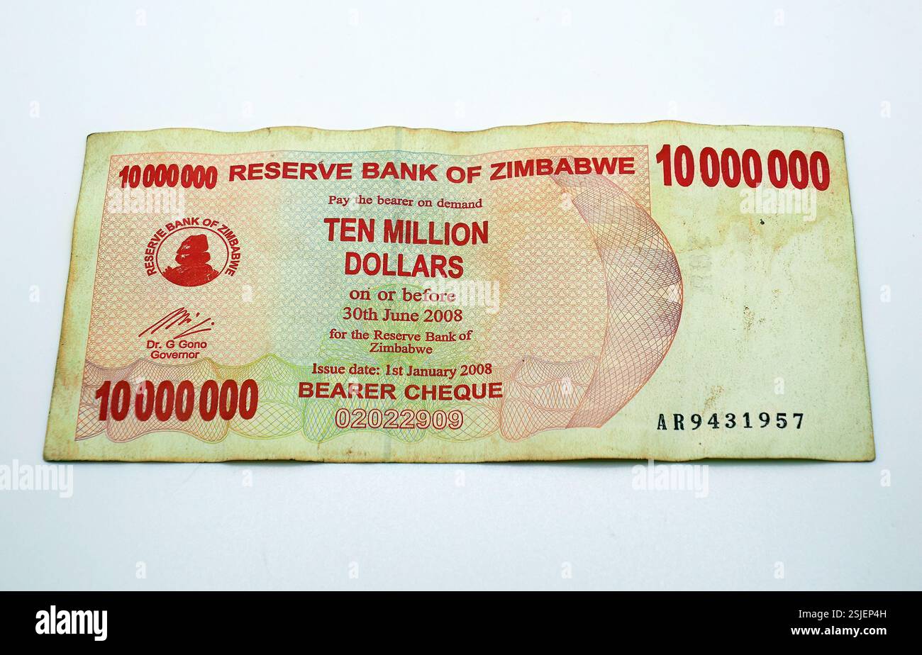 10 000 000 (ten million) Zimbabwean dollar banknote, Z$, Zimbabwe ...
