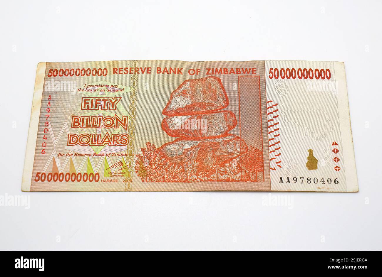 50 000 000 000 (fifty billion) Zimbabwean dollar banknote, Z$, Zimbabwe ...