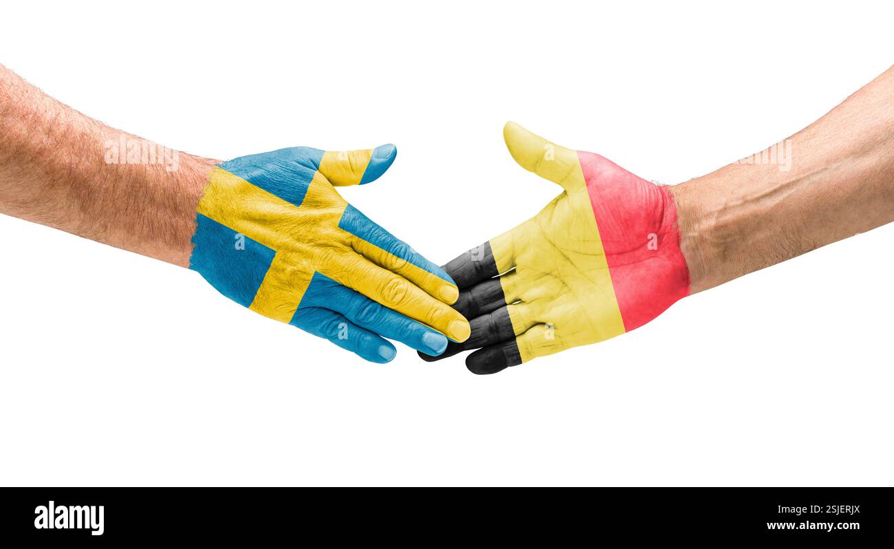 Soccer teams - Handshake between Sweden and Belgium Stock Photo - Alamy
