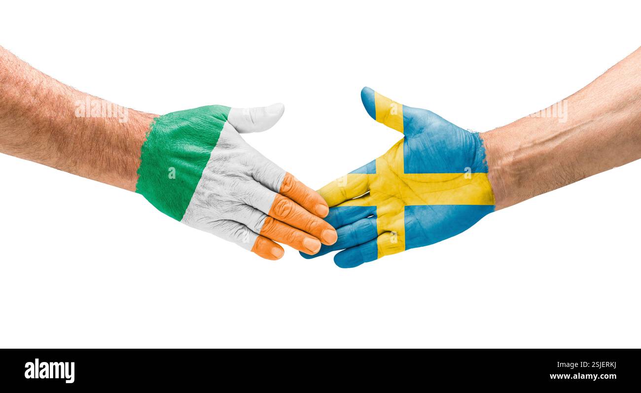 Soccer teams handshake between ireland and sweden hi-res stock ...